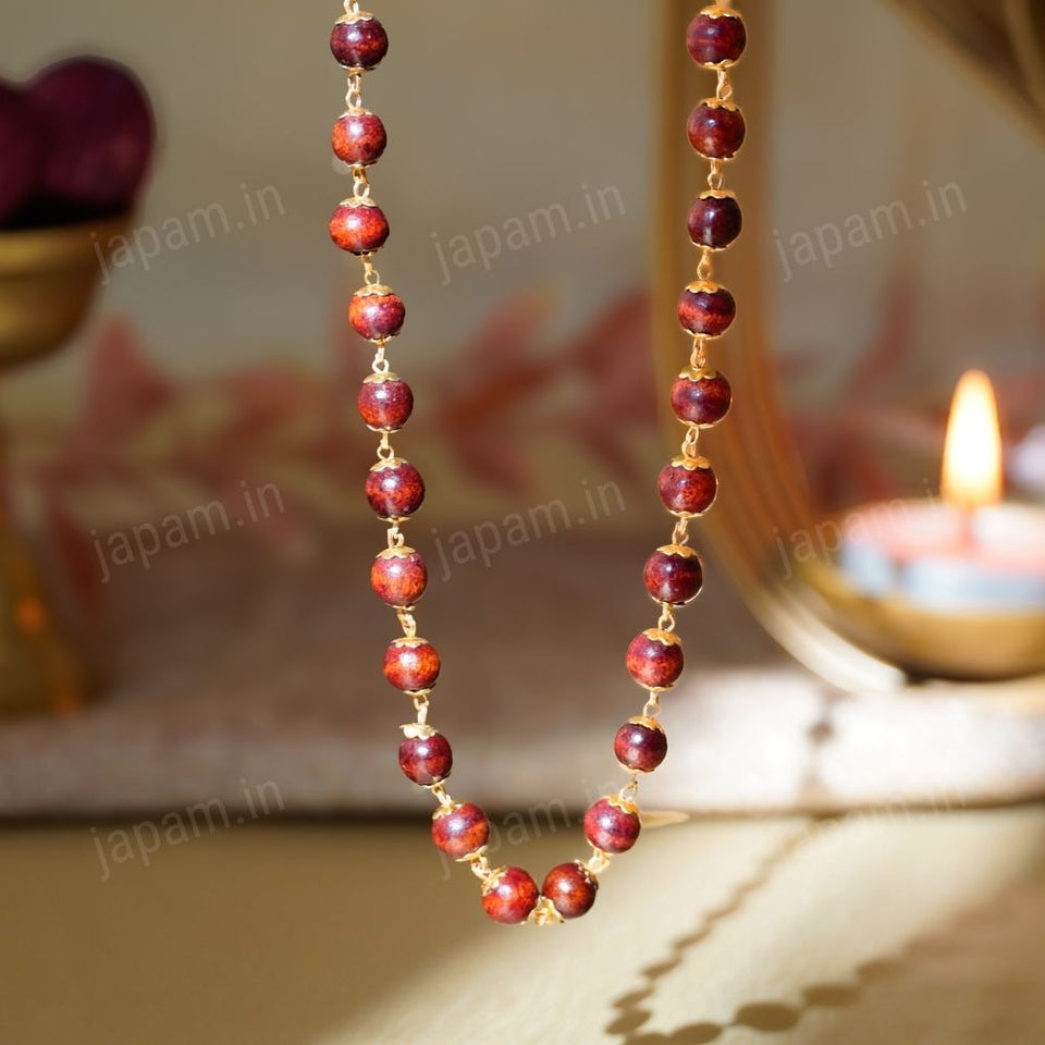 OmHarmony - Gold-Enhanced Red Sandalwood Mala for Focus