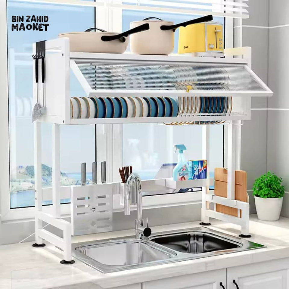 LUXORMOVE KITCHEN DISHES RACK - TRANSPARENT CABINET White